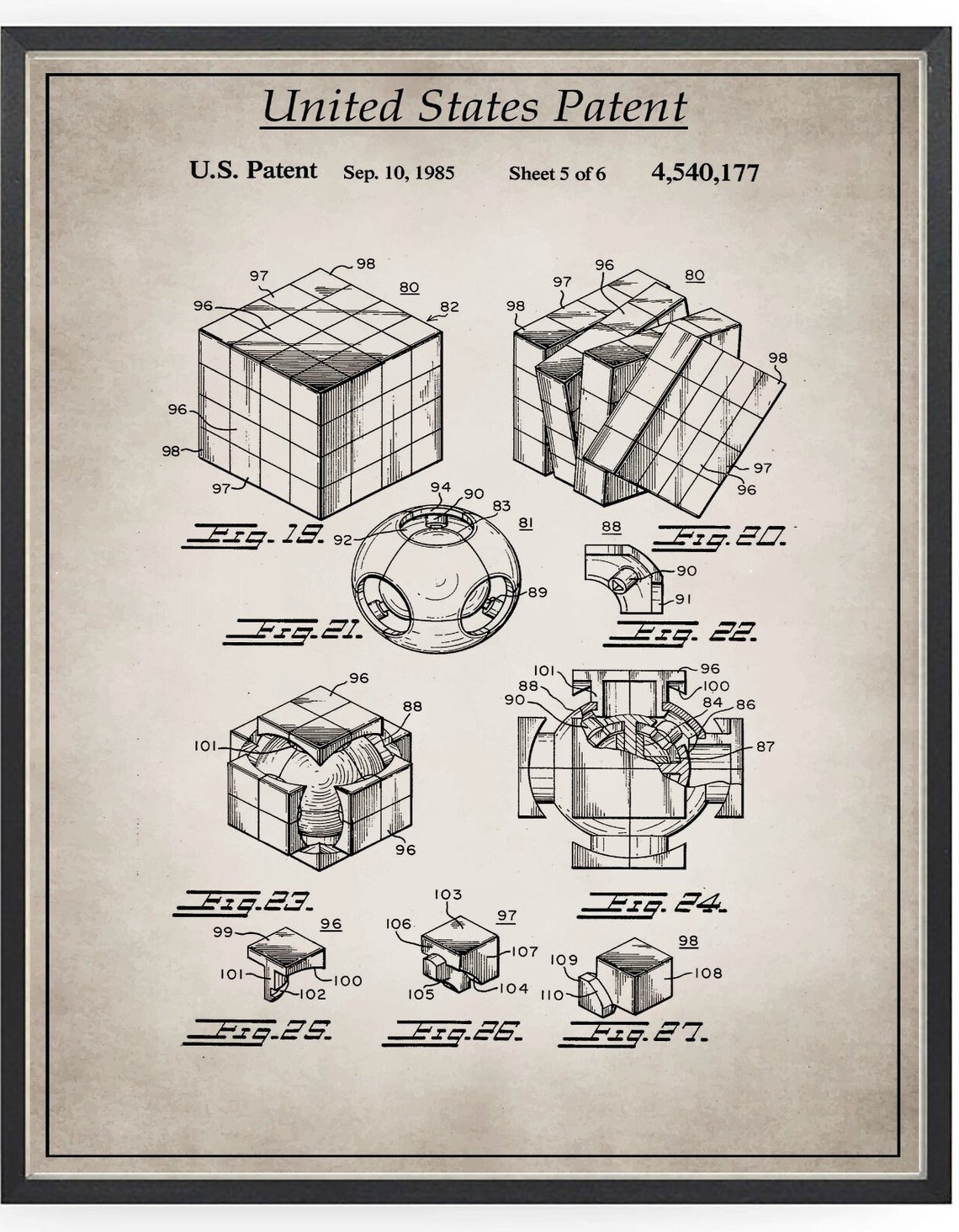 Printable Rubiks Cube Patent Download Prints Puzzle Blueprint Toy ...