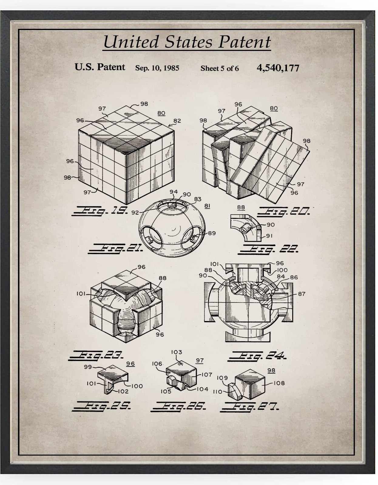 Printable Rubiks Cube Patent Download Prints Puzzle Blueprint Toy ...