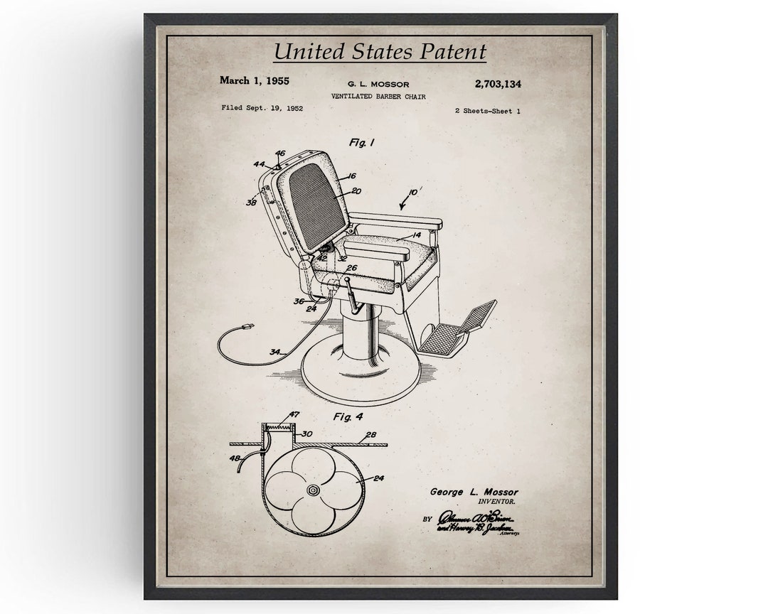 Barbers Chair Patent Blueprint Design Sweeney Todd Wall Art Office ...