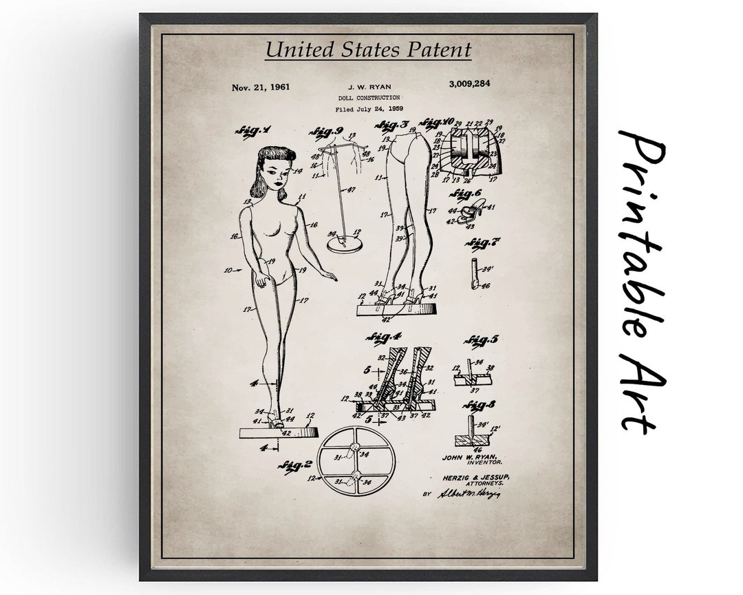 Printable Barbie Doll Patent Download Prints Toy Blueprint Design Wall ...