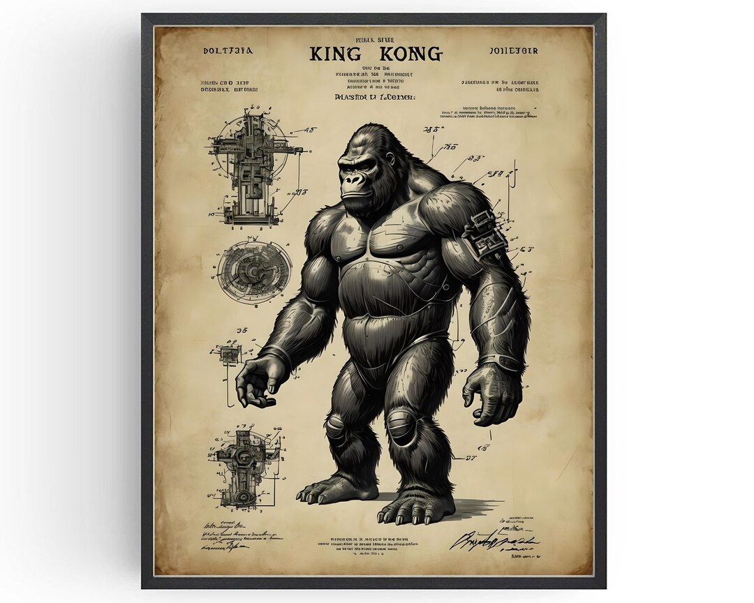 Giant Gorilla Poster Patent Art Blueprint Animal Wall Art Christmas ...