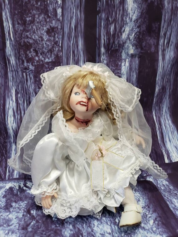 Creepy Doll Horror Doll Goth Doll Wedding Belle Blue 9in | Etsy