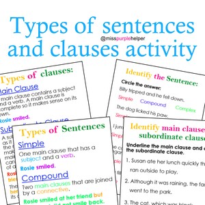 Types of Sentences and Clauses Worksheets for KS1 / KS1 English ...