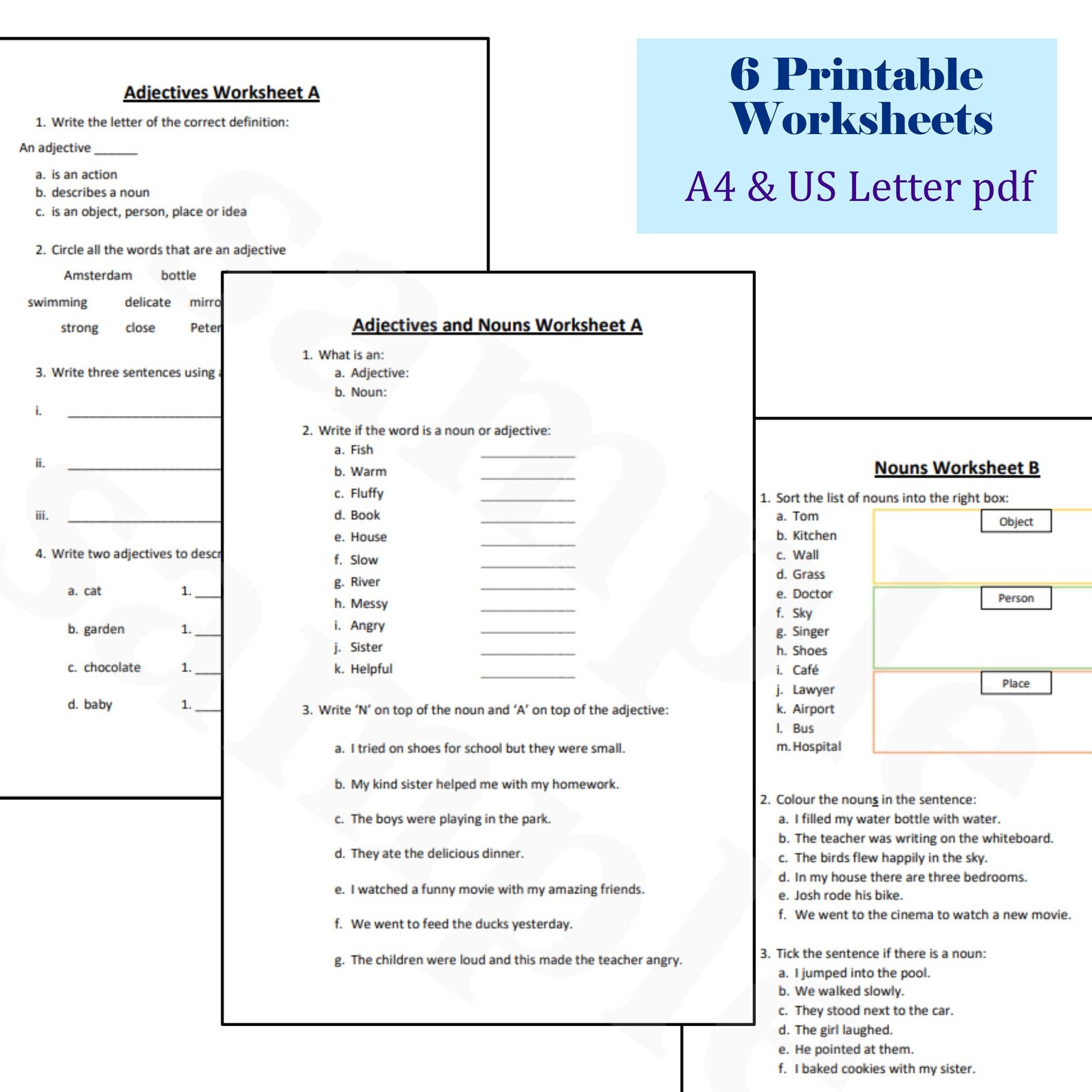 English Worksheet for Children, Printable English Worksheet, Adjectives ...