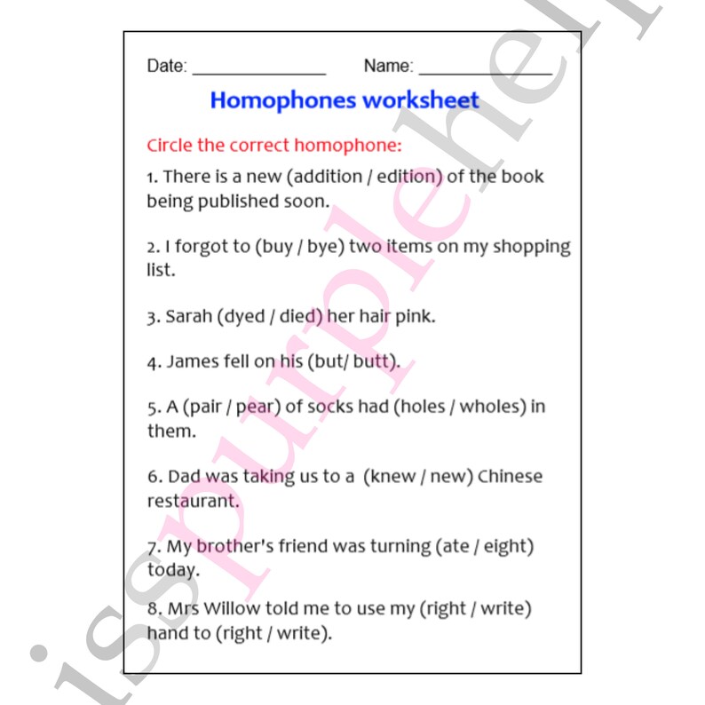 Homophones Worksheets Printable / KS2 English Worksheets / KS2 English ...