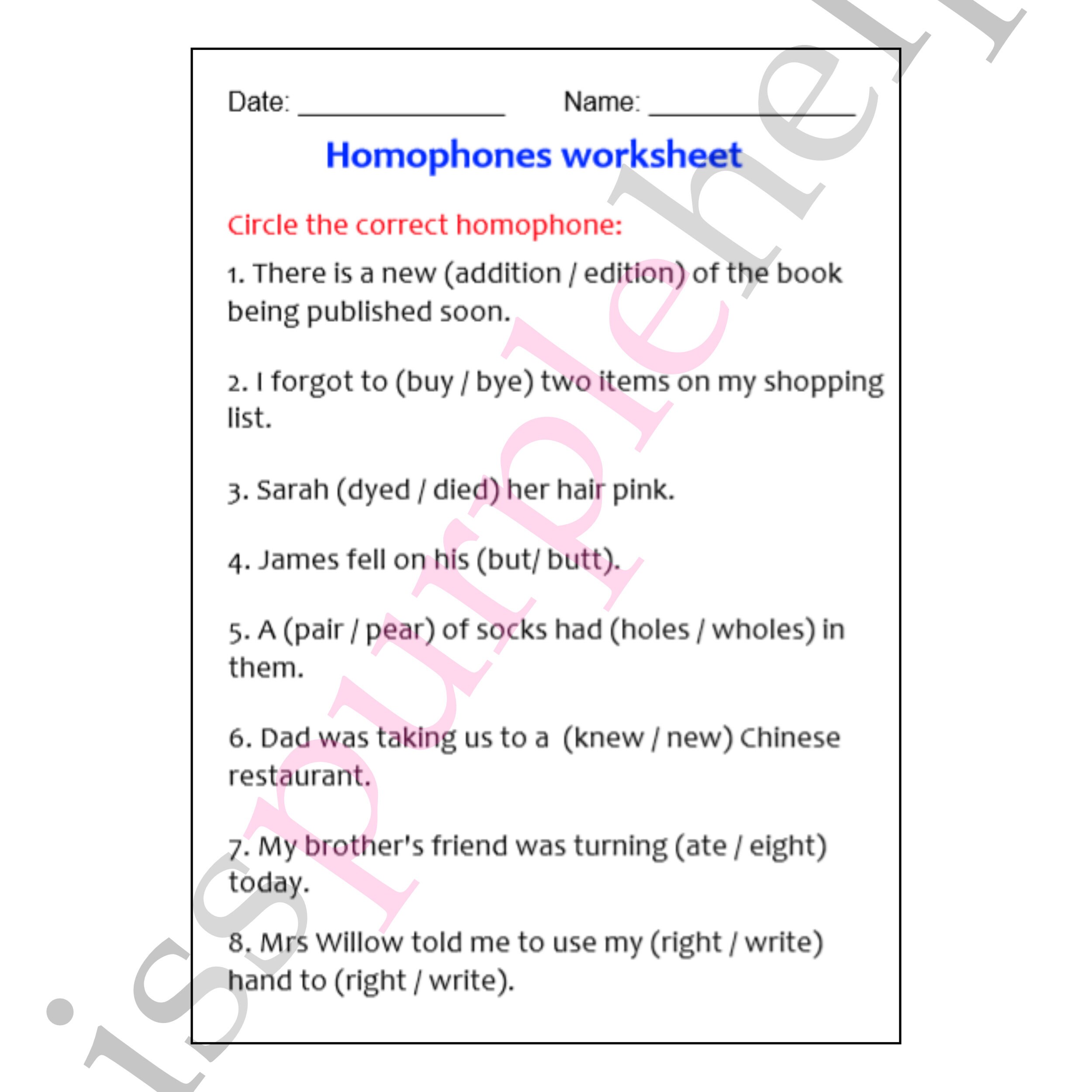 Homophones Worksheets Printable / KS2 English Worksheets / KS2 English ...