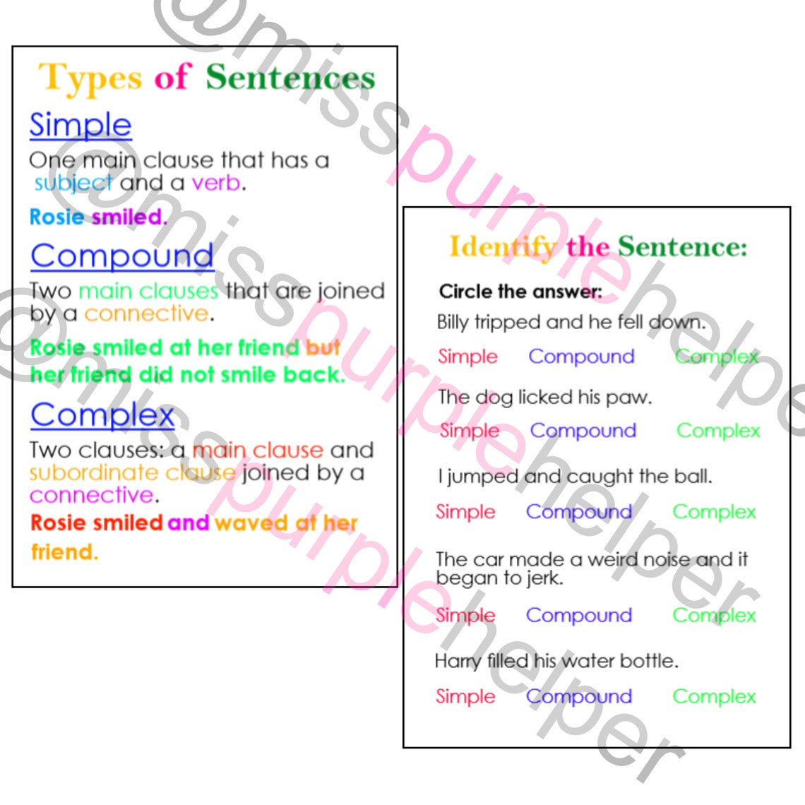 Types of Sentences and Clauses Worksheets for KS1 / KS1 English ...