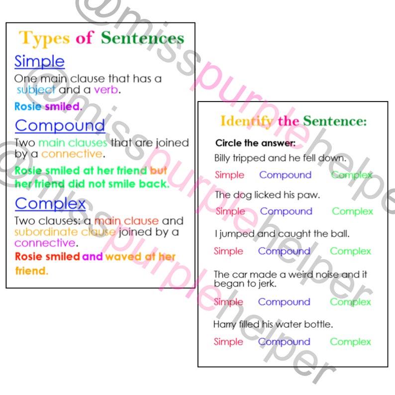 Types of Sentences and Clauses Worksheets for KS1 / KS1 English ...