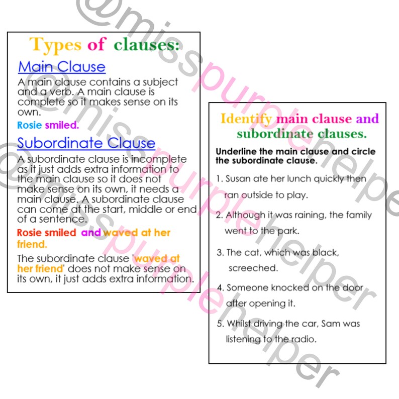Types of Sentences and Clauses Worksheets for KS1 / KS1 English ...