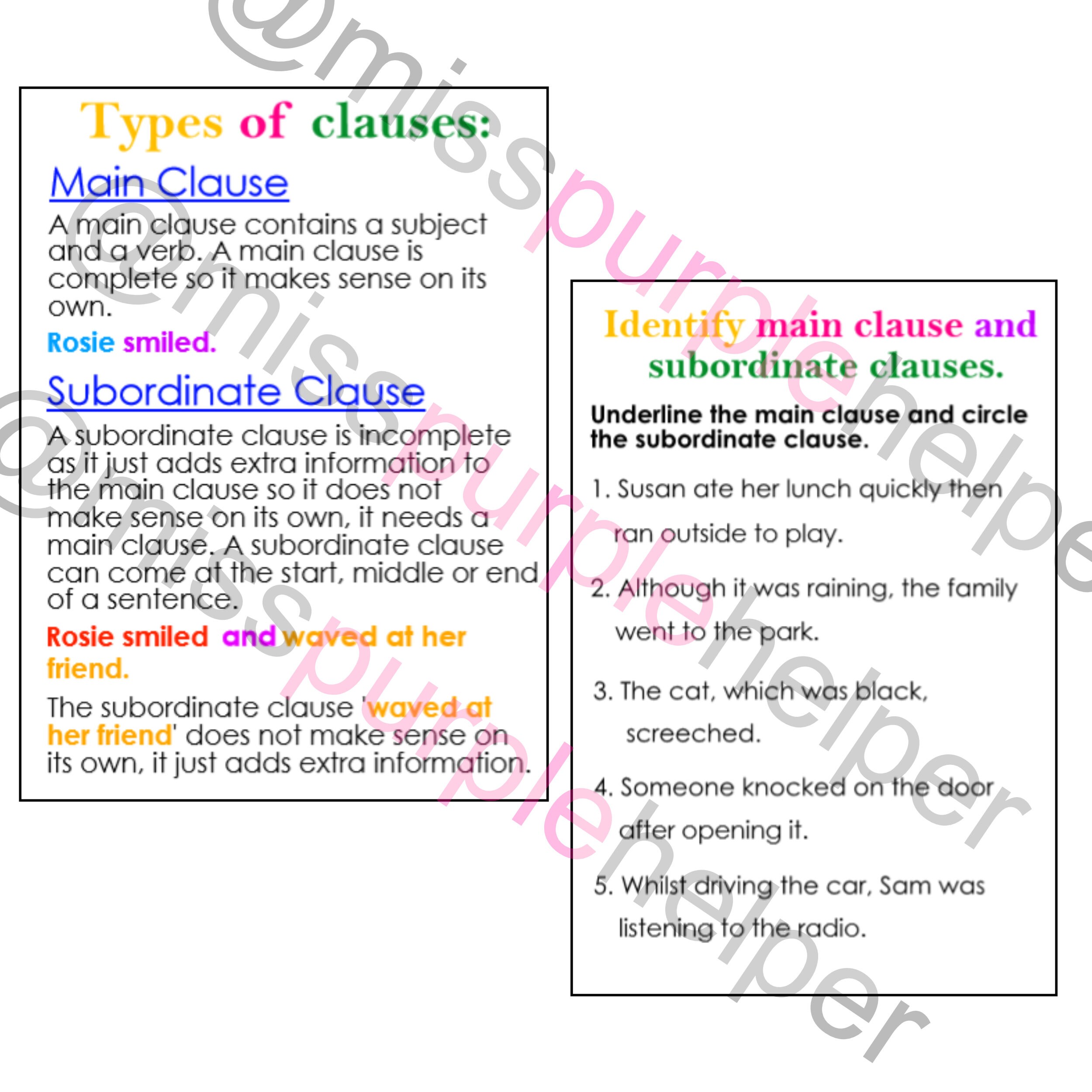 Types of Sentences and Clauses Worksheets for KS1 / KS1 English ...