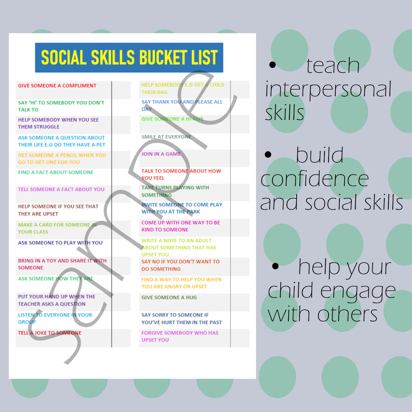 Social Skills Printable Checklist for Kids/ Teaching Resources/ Teach ...