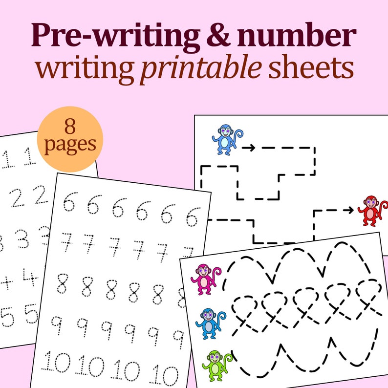 Pre-writing Tracing Sheets, Kids Handwriting Practice, Number Tracing ...
