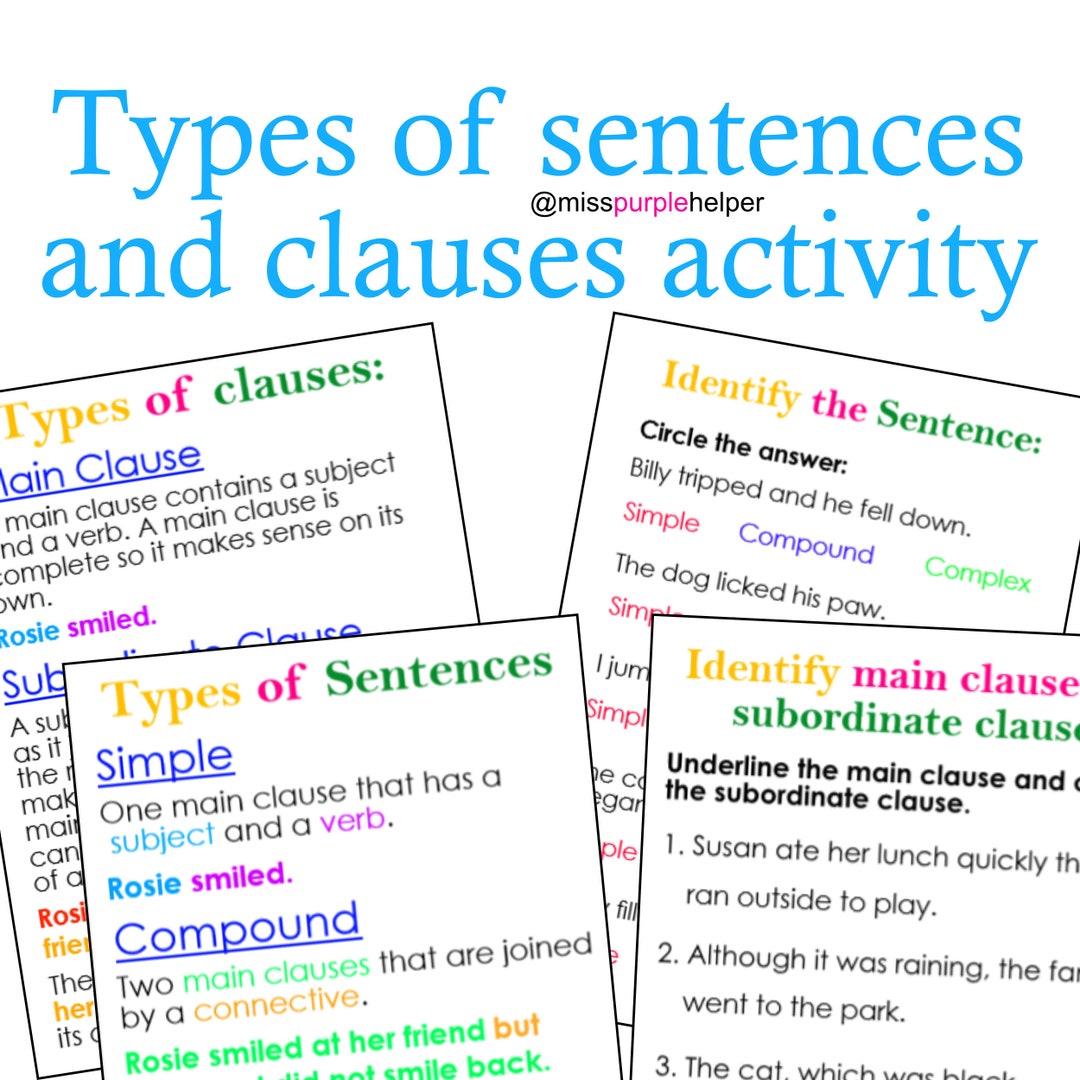 Types of Sentences and Clauses Worksheets for KS1 / KS1 English ...