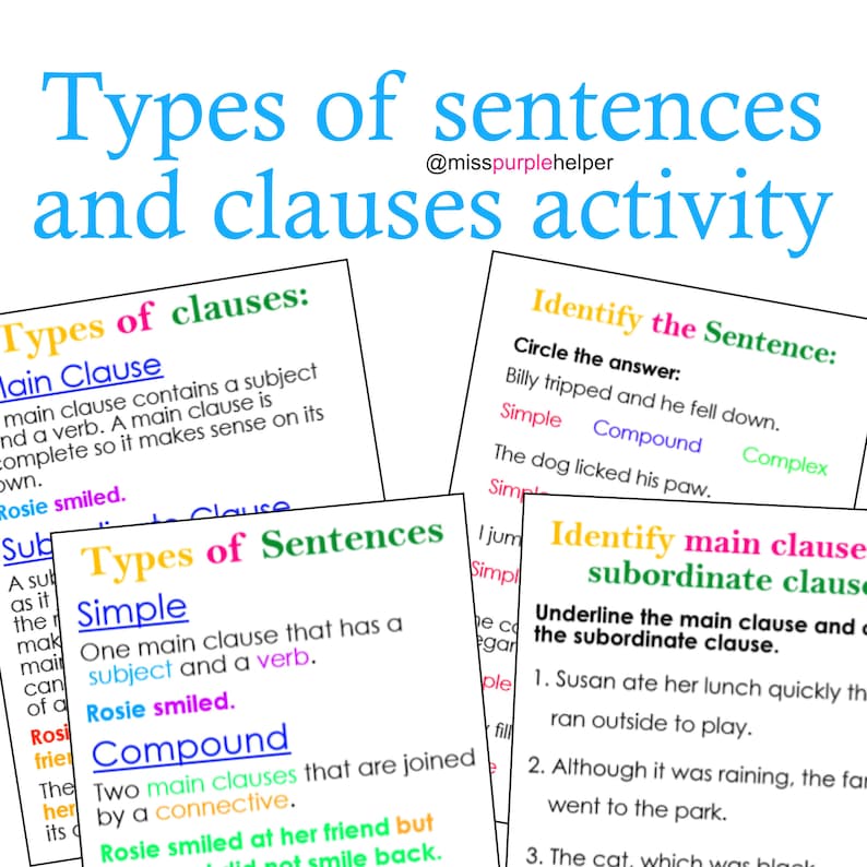 Types of Sentences and Clauses Worksheets for KS1 / KS1 English ...
