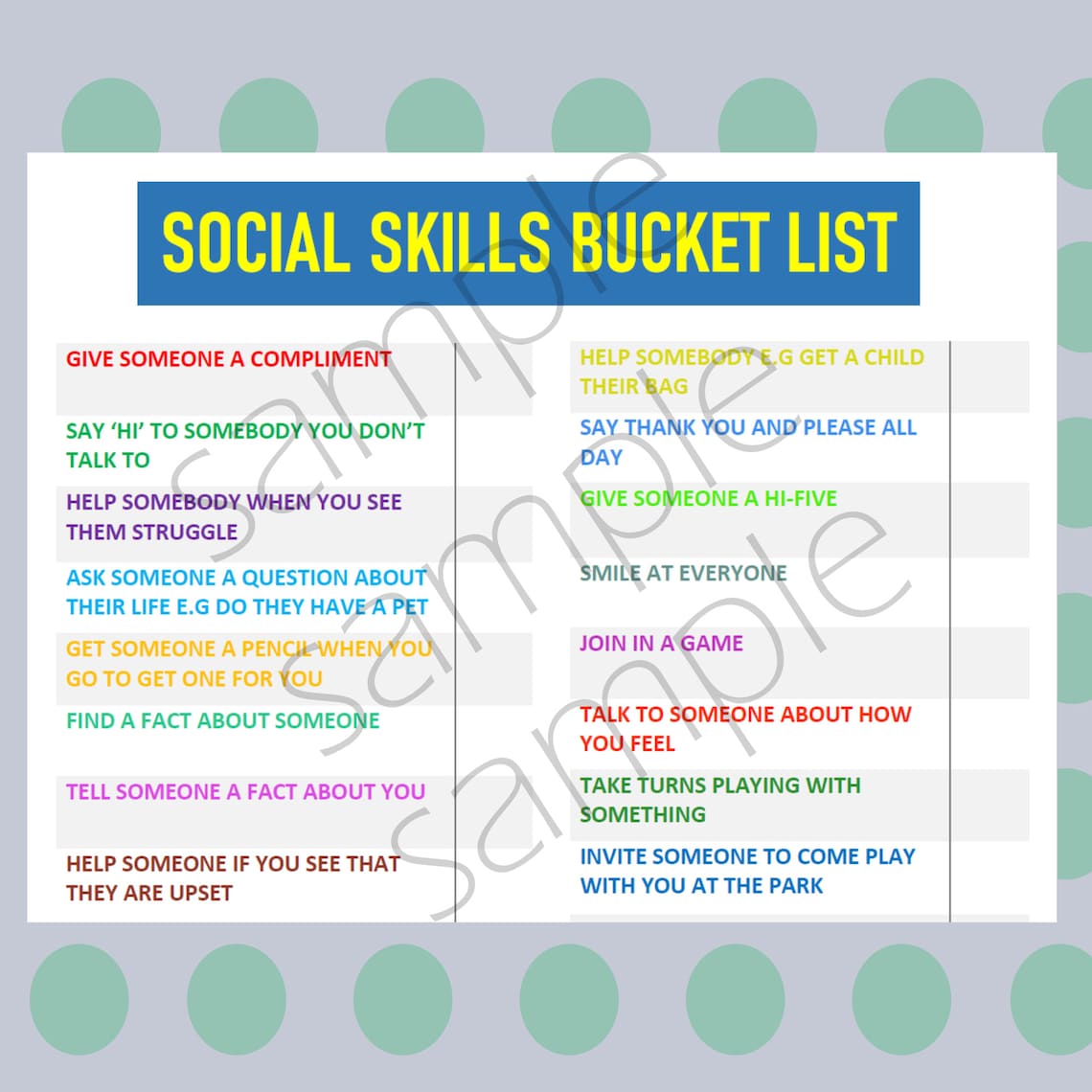 Social Skills Printable Checklist for Kids/ Teaching Resources/ Teach ...