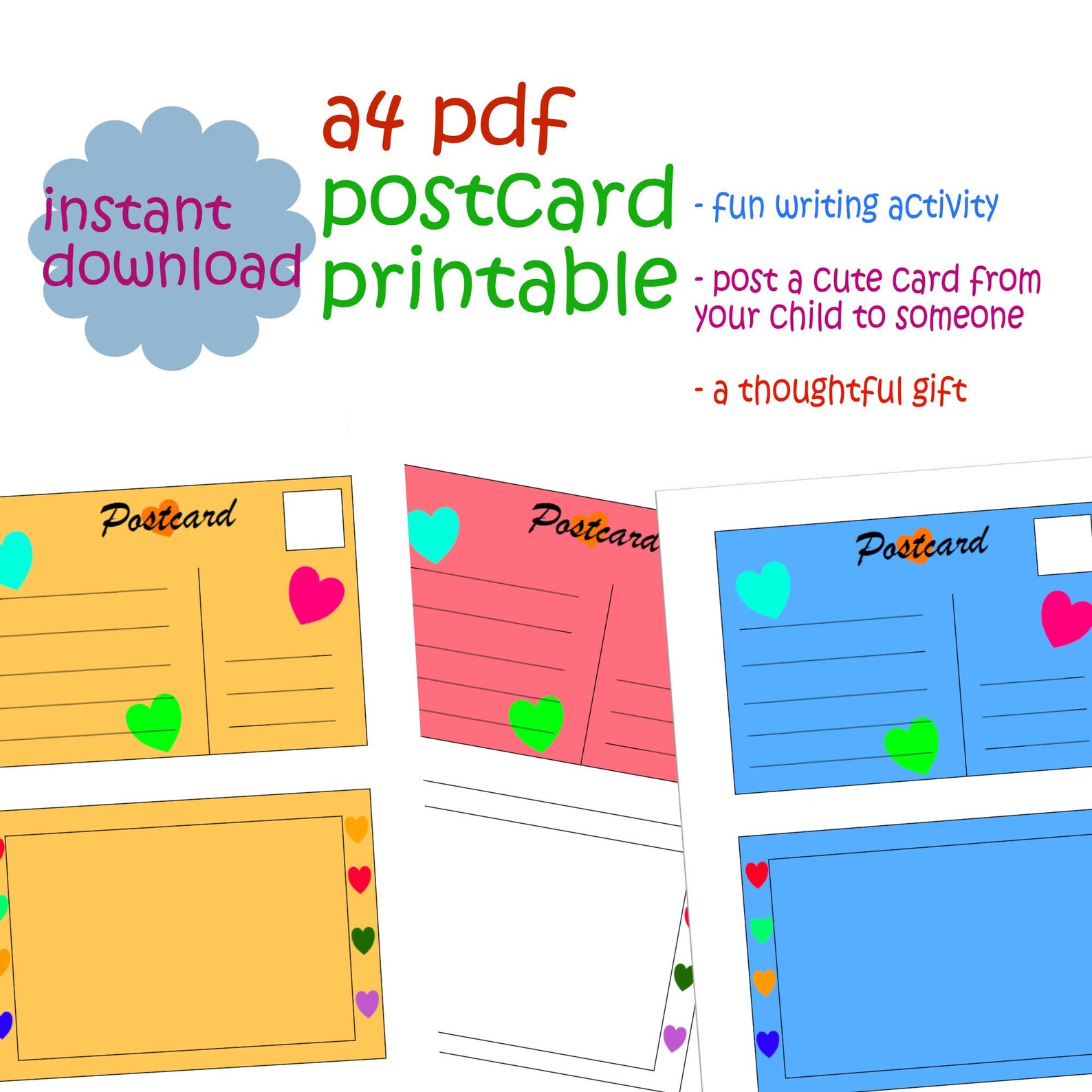 Postcard Instant Download/ Kids Activity Printable/ English Writing ...