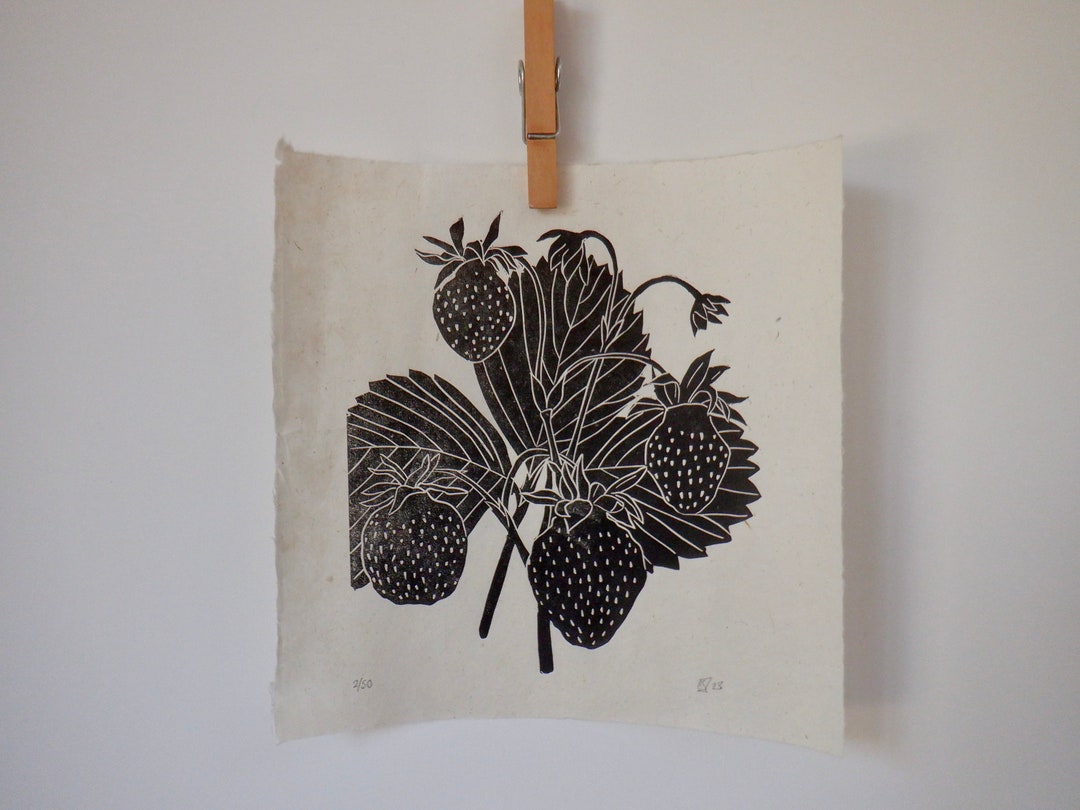 Strawberry Botanical, Lino Print - Etsy