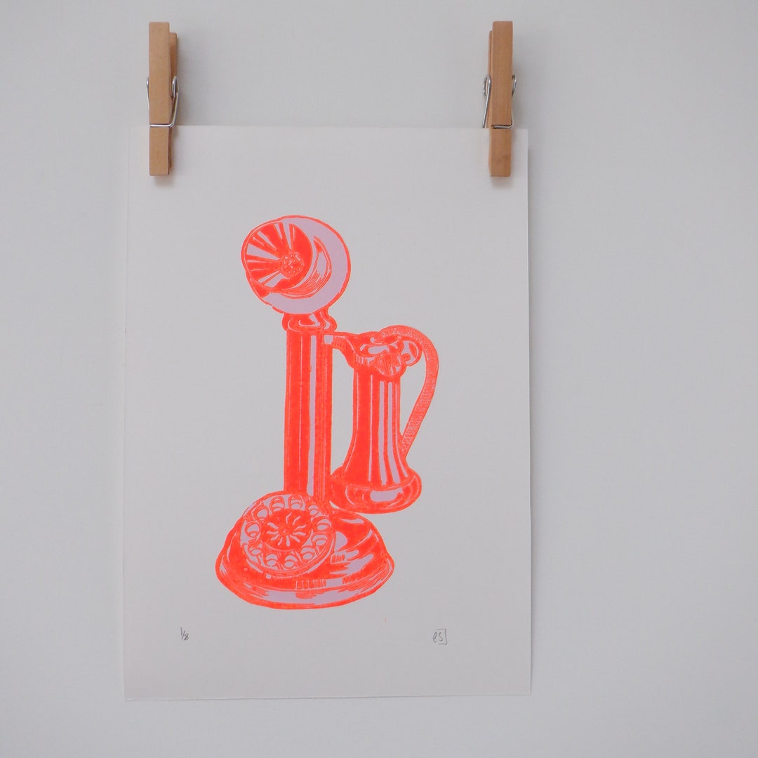 Vintage Phone Lino Cut Print. Handmade Print. - Etsy
