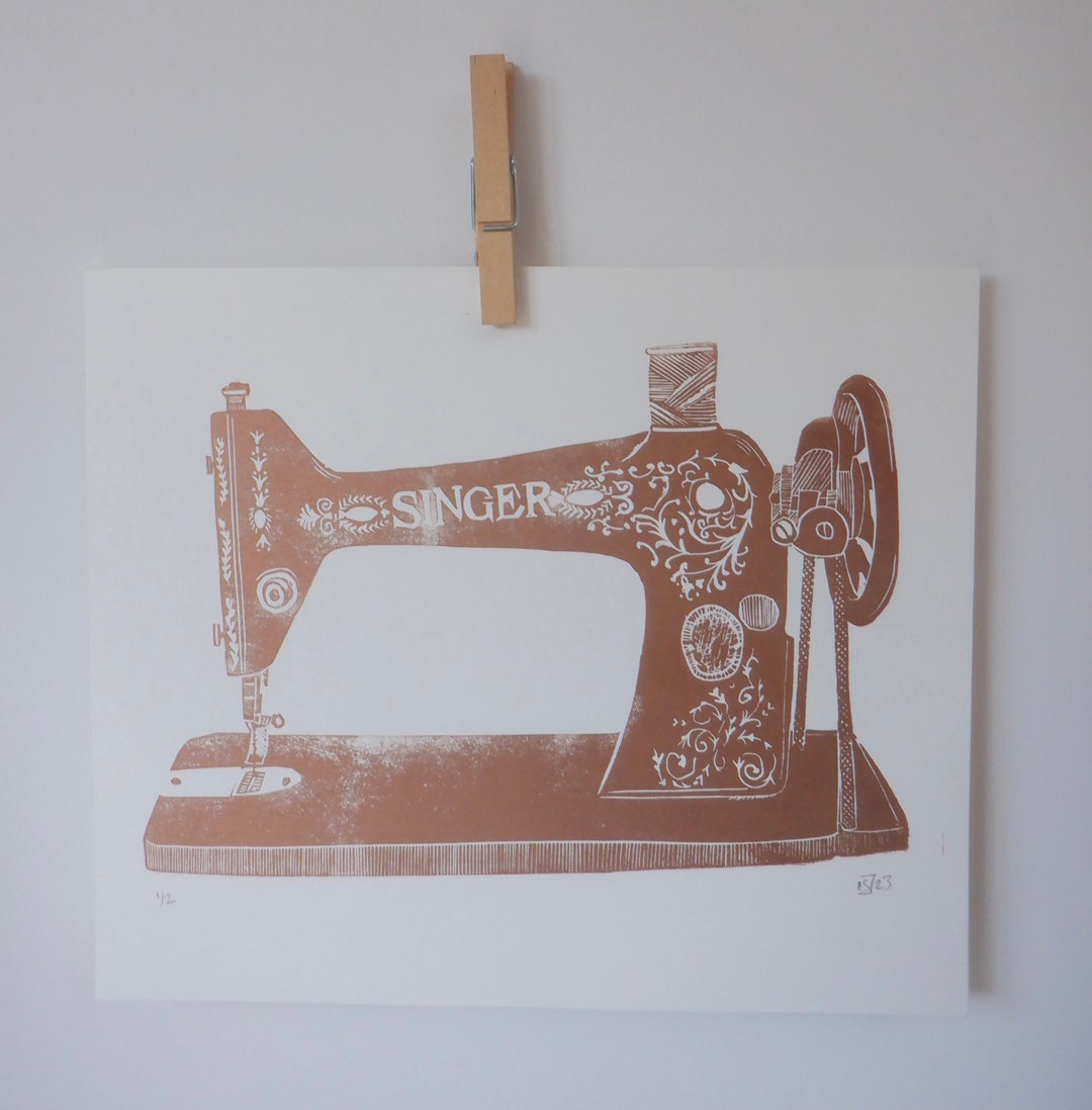Vintage Sewing Machine, Lino Print - Etsy