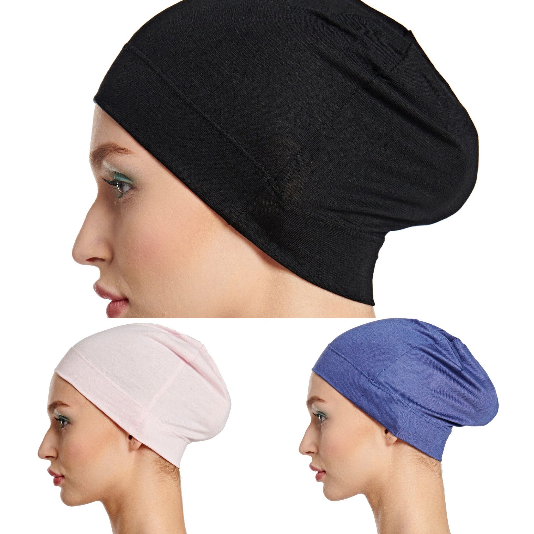 Pack of 3 , Cotton Cozy Sleep Cap for Women, Headwear Soft Cap, Cozy ...