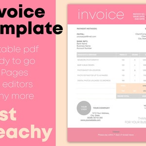 Pink Peach Invoice Template, Editable PDF - Etsy