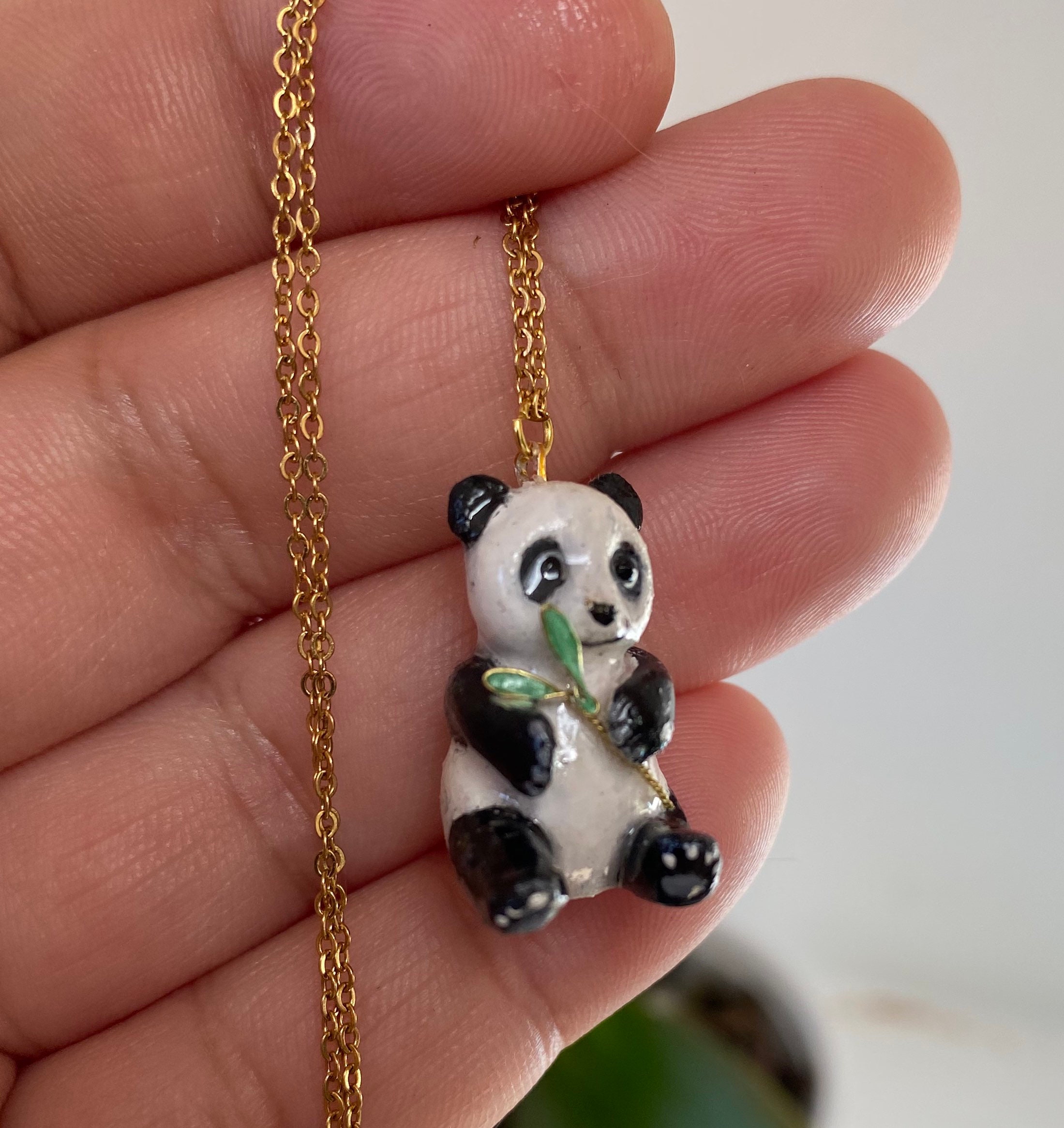 Tiny Panda With Golden Chain - Etsy Denmark