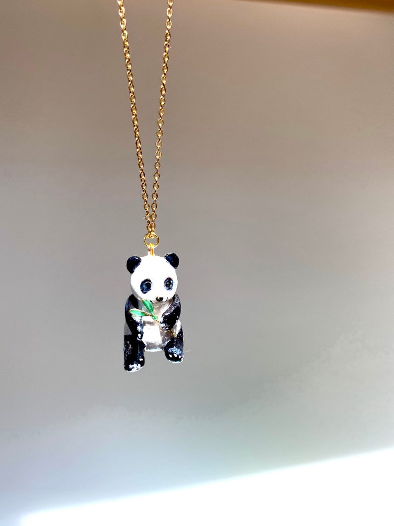 Tiny Panda With Golden Chain - Etsy