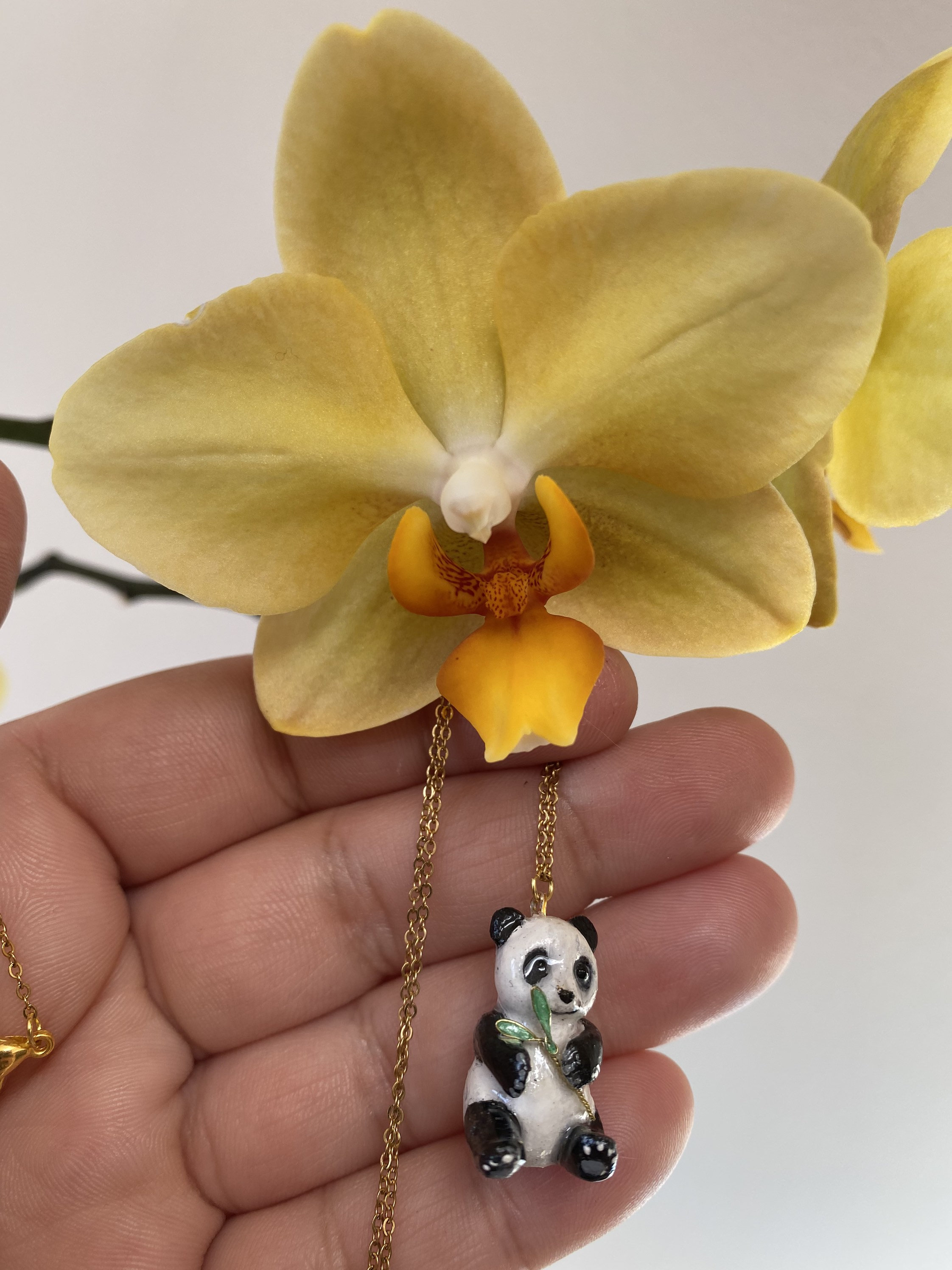 Tiny Panda With Golden Chain - Etsy