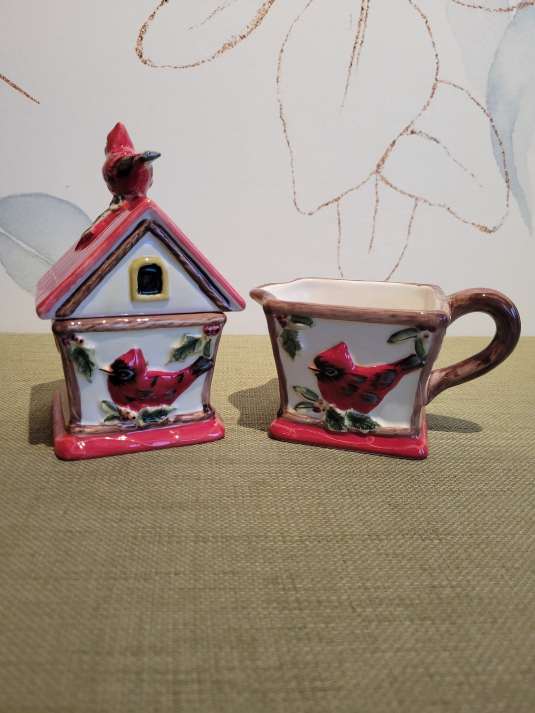 Susan Winget Winter Wonder Cardinal Creamer and Sugar With Lid - Etsy
