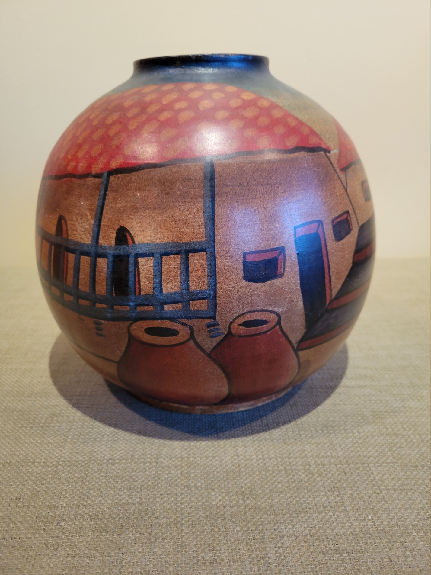 C Morit Peruvian Artist Hand Painted Terracota Vase - Etsy