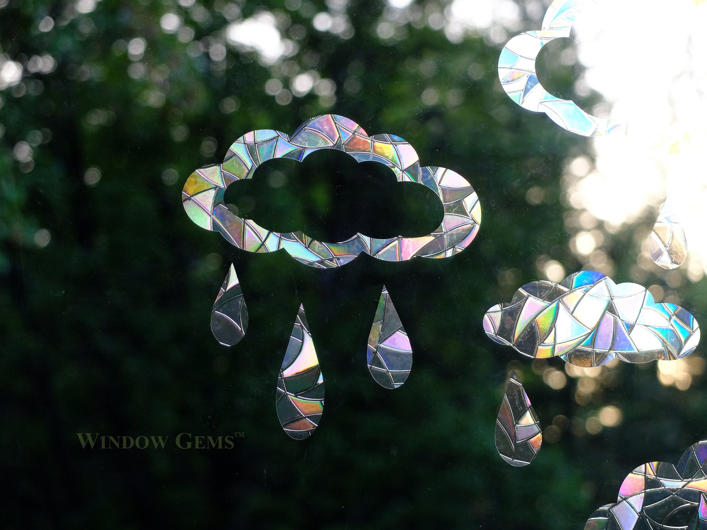Rainbow Cloud Window Gems Static Window Clings Alert Birds | Etsy