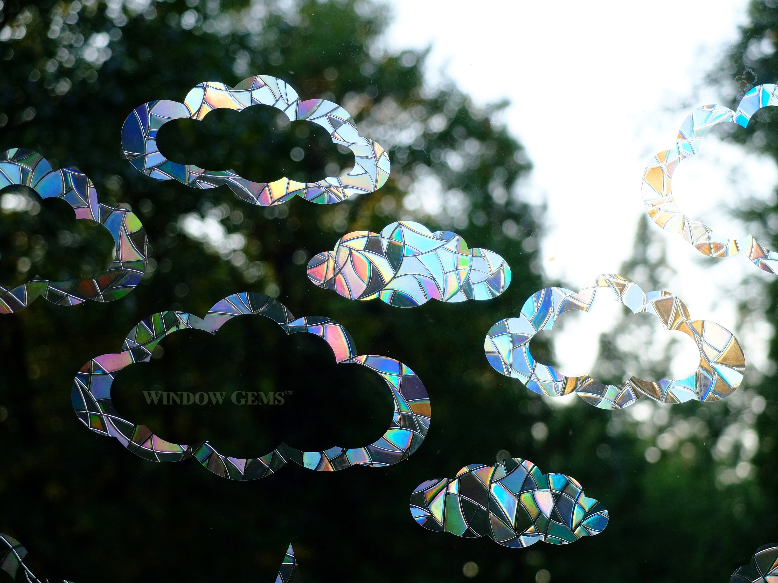 Rainbow Cloud Window Gems Static Window Clings Alert Birds | Etsy