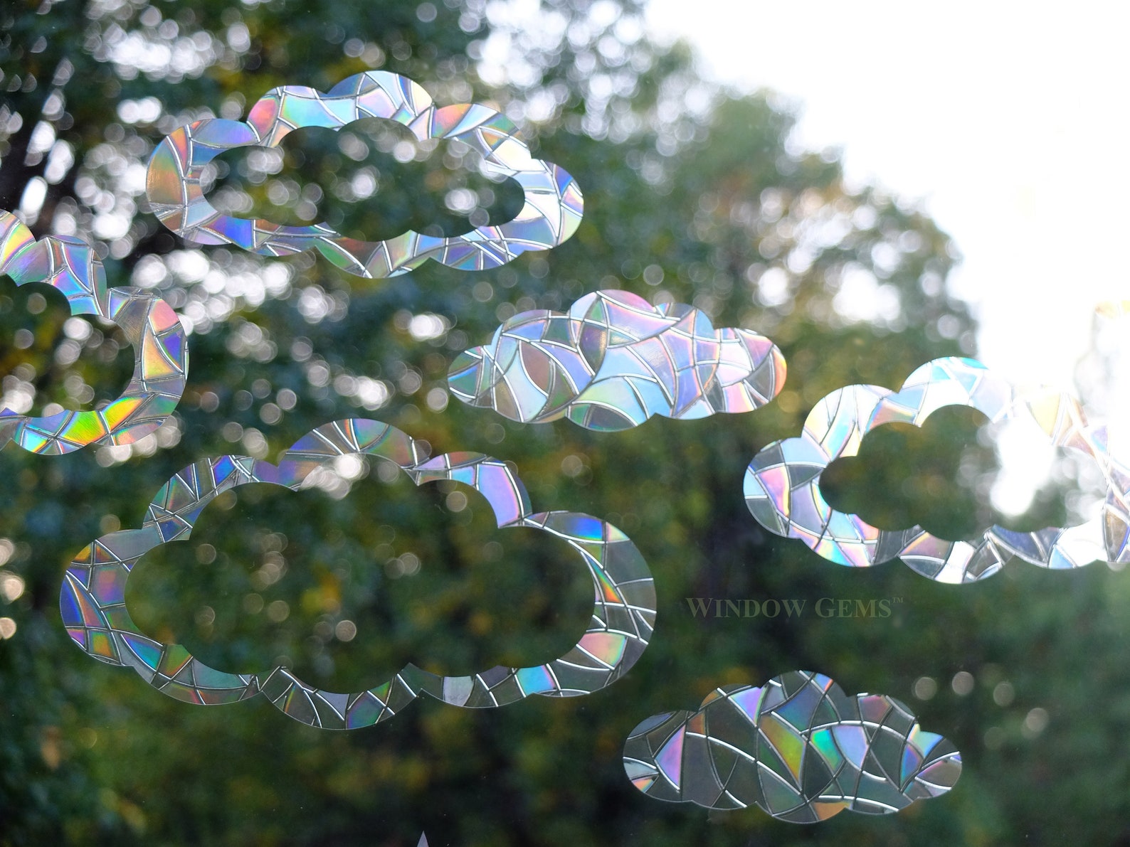 Rainbow Cloud Window Gems Static Window Clings Alert Birds | Etsy