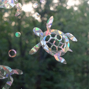 Rainbow Prism Sea Turtle Decals Static Window Clings Alert Birds to ...