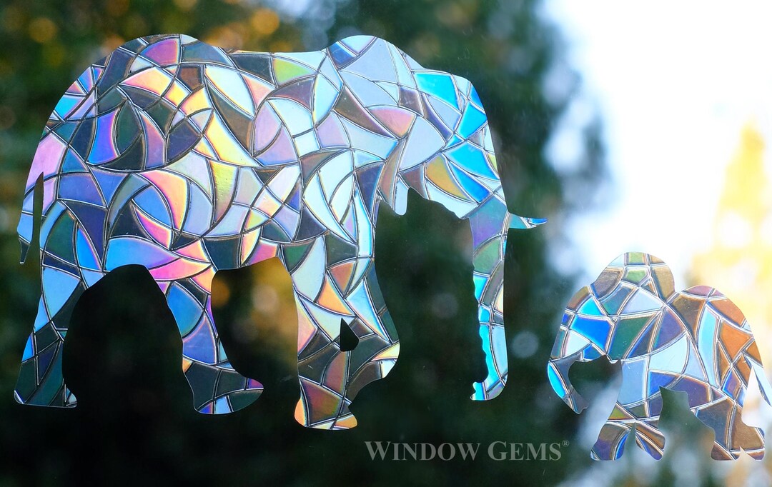 NEW! Elephants Window Gems - Prismatic Window Clings - Prevent Bird ...