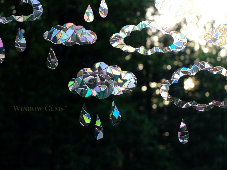 Rainbow Cloud Window Gems - Static Window Clings - Alert Birds to ...