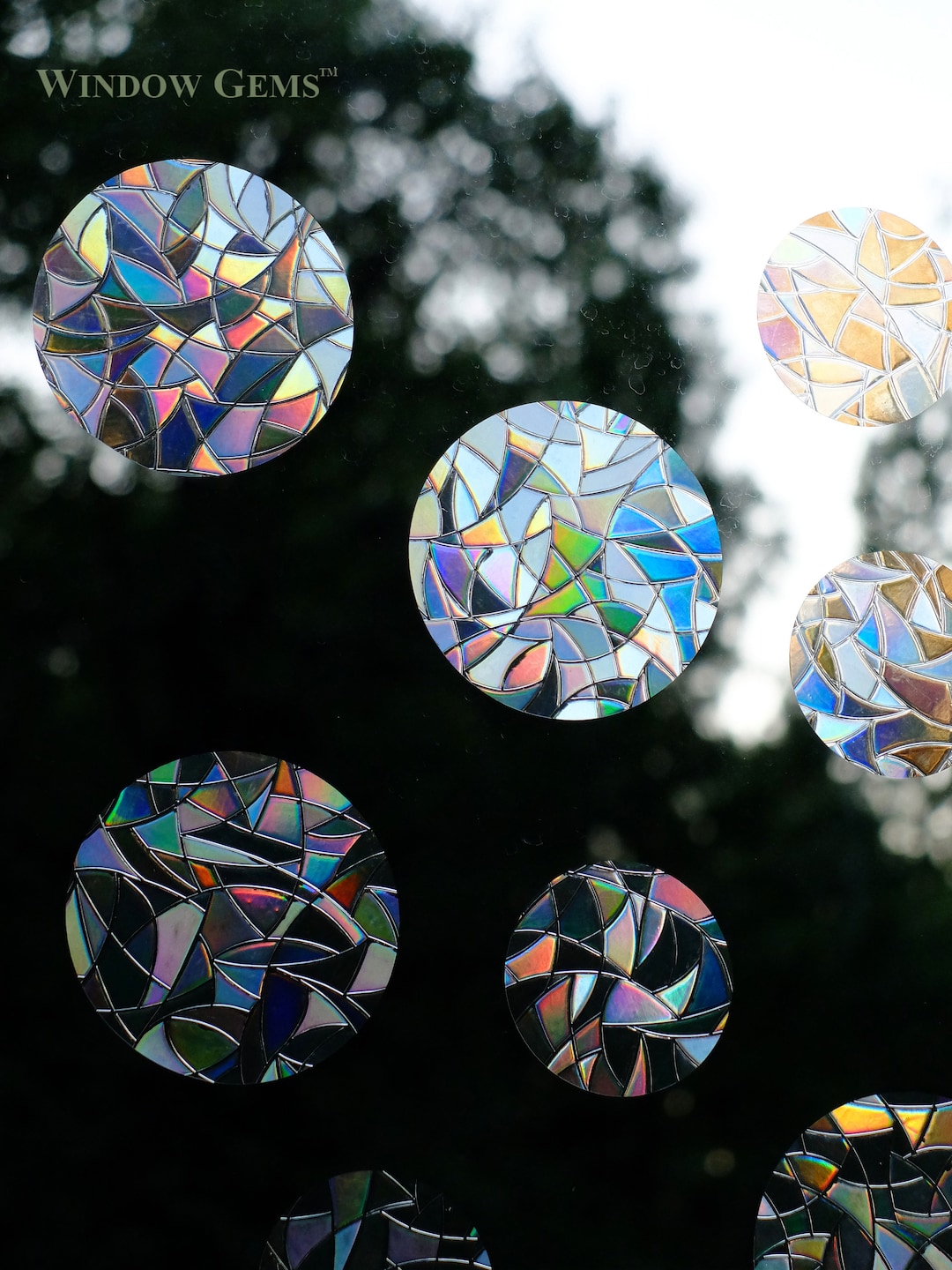 Circle Window Gems: Prismatic Static Clings, Prevent Bird Collisions ...