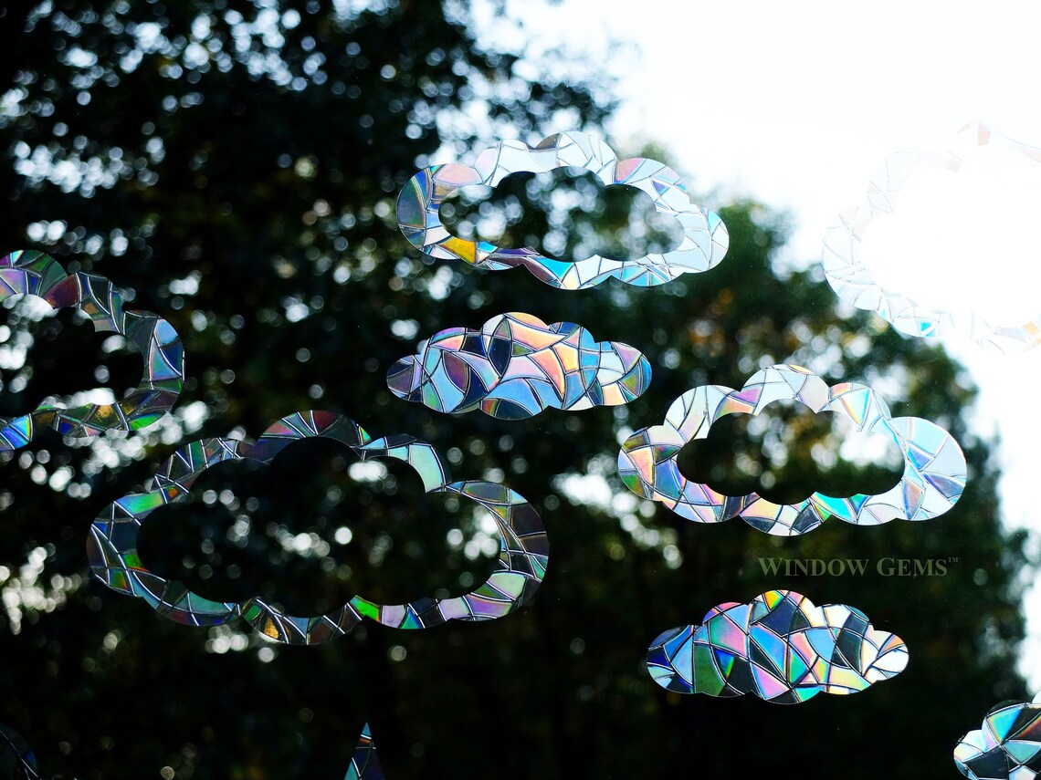 Rainbow Cloud Window Gems Static Window Clings Alert Birds | Etsy
