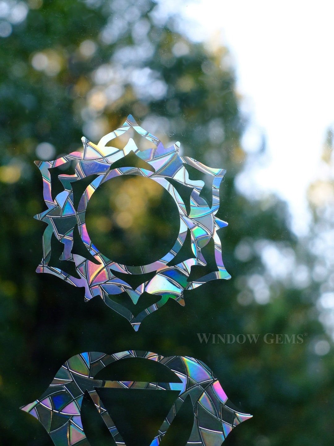 Chakra Window Clings: Rainbow Prismatic Gems, Bird Safety Decals - Set ...