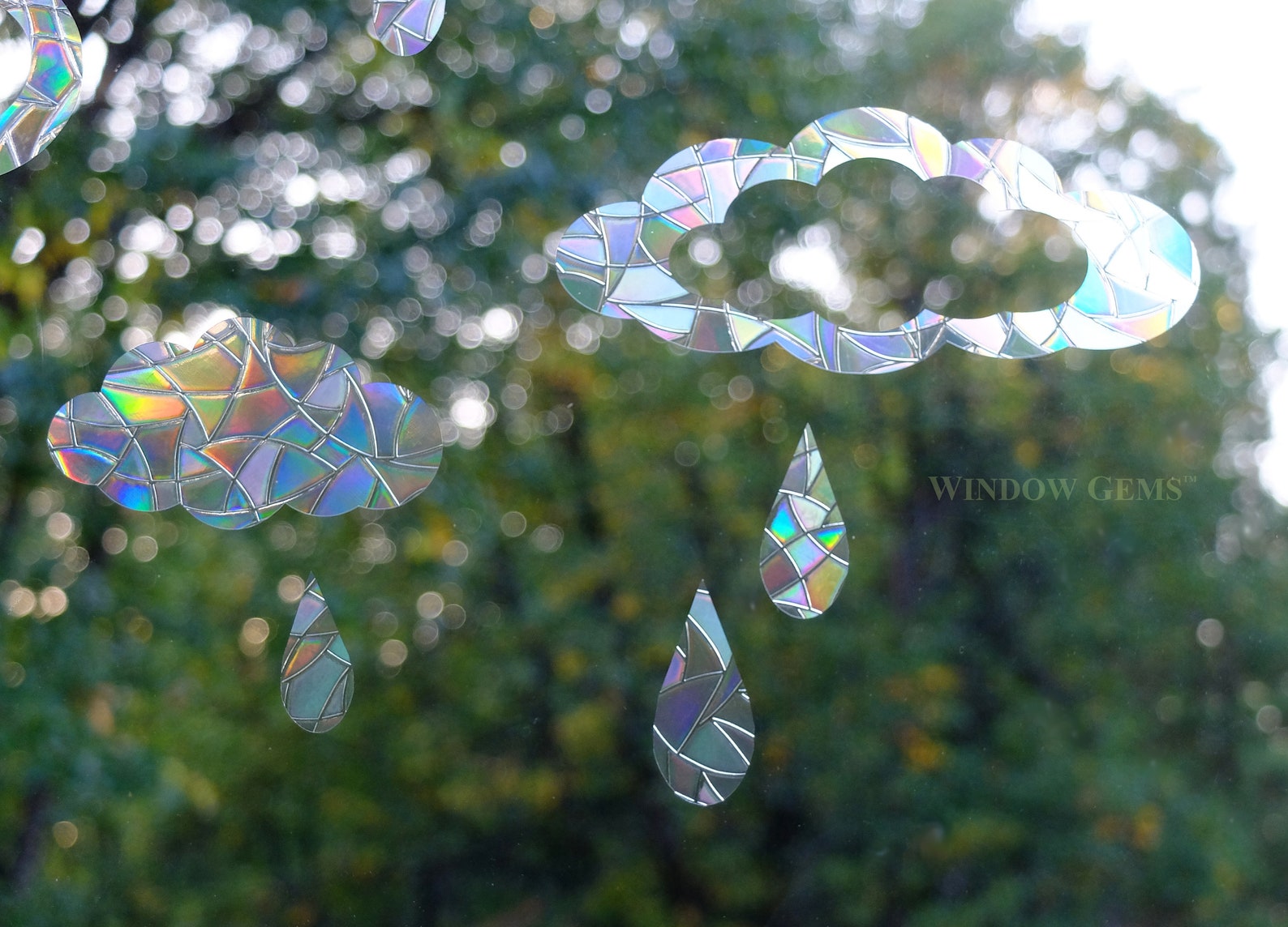 Rainbow Cloud Window Gems - Static Window Clings - Alert Birds to ...