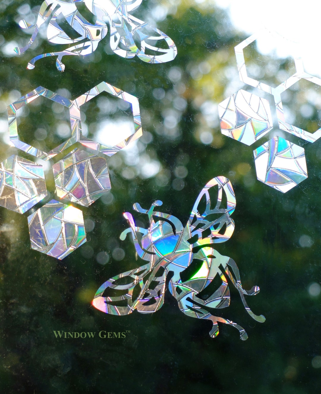 Honey Bee Window Gems: Prismatic Static Clings, Prevent Bird Collisions ...