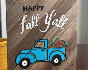 Handmade Wooden Fall Sign, Happy Fall Y'all Sign, Thanksgiving Sign ...