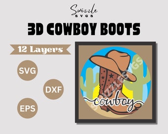 3D Cowgirl Boots Shadow Box SVG for Cricut and Silhouette Layered ...
