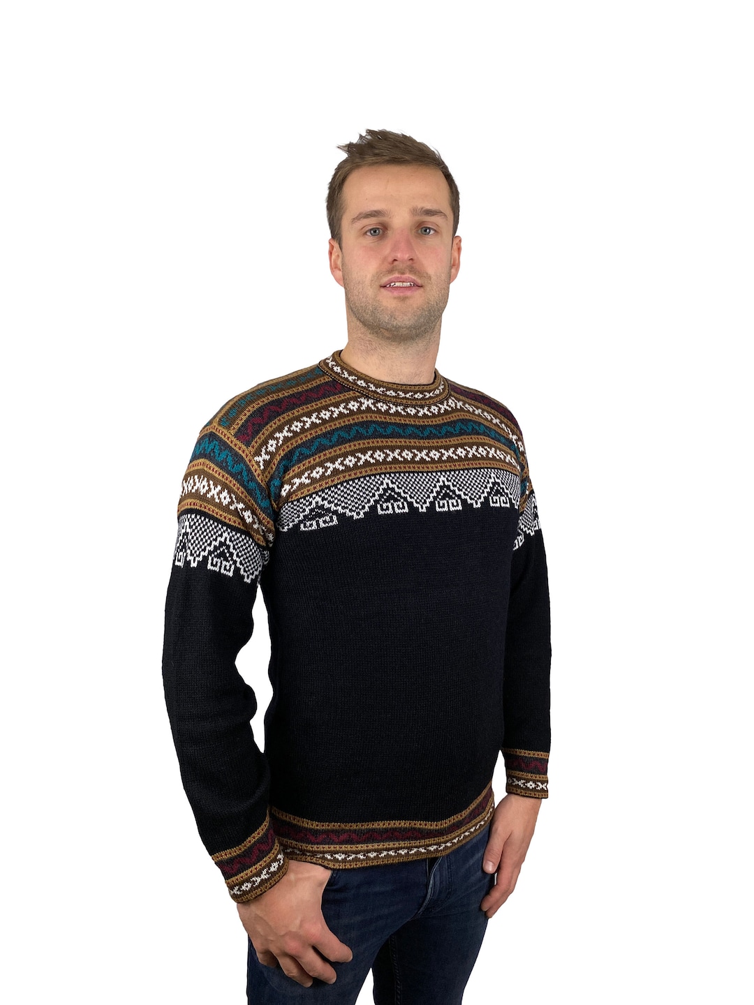 Men Alpaca Sweater, Black - Handknit From Alpaca Wool Mix - Knitsweater ...