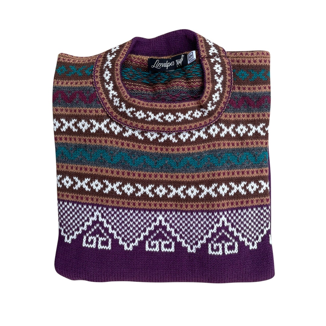 Purple Alpaca Inca Sweater, Boho Sweater, Fair and Handmade - Genuine ...