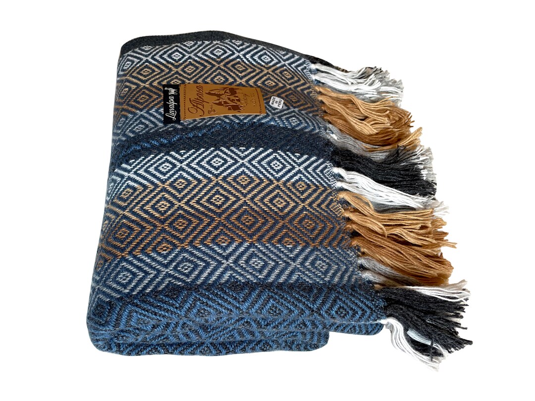 Blue - Brown Alpaca Blanket - Peruvian Alpaca Wool Blanket, Perfect ...