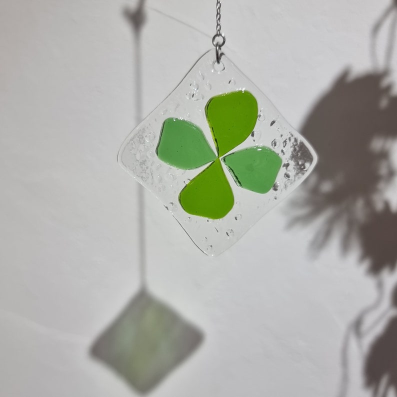 Four Leaf Clover, Stained Glass Four Leaf Clover, Four Leaf Clover Gift, Glass Fusing Suncatcher ...