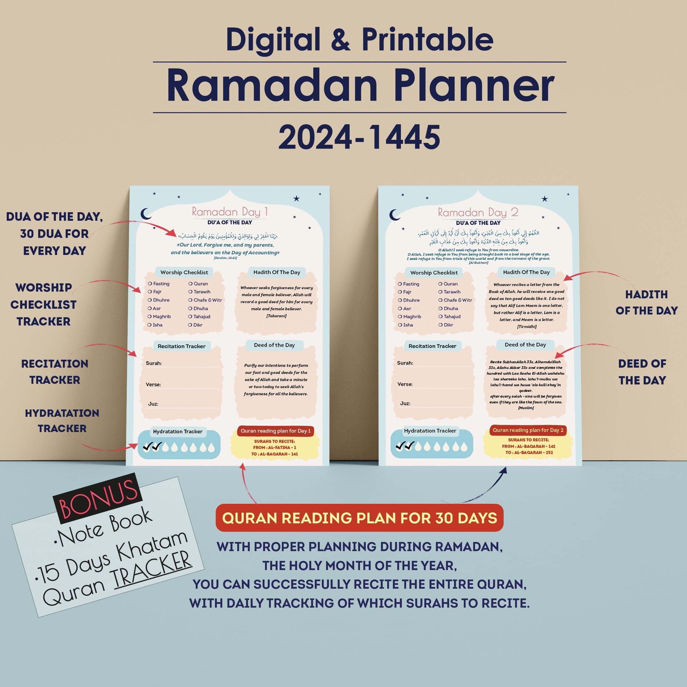 Ramadan Planner 2024, Digital Printable Ramadan, Surah Quran Tracker ...