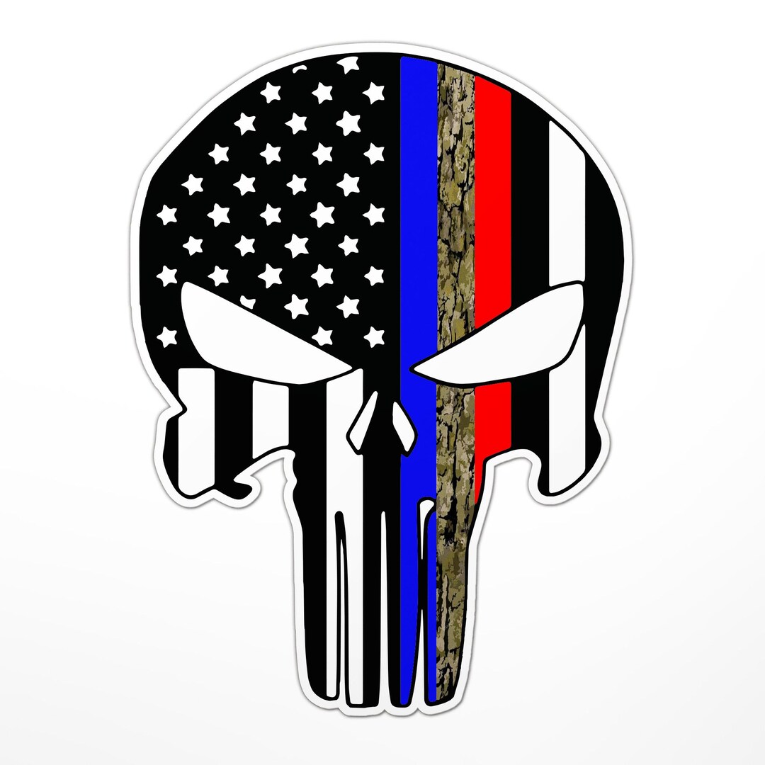 Skull Sticker Blue Camo Red Lines (police, DOC, Corrections, Law ...