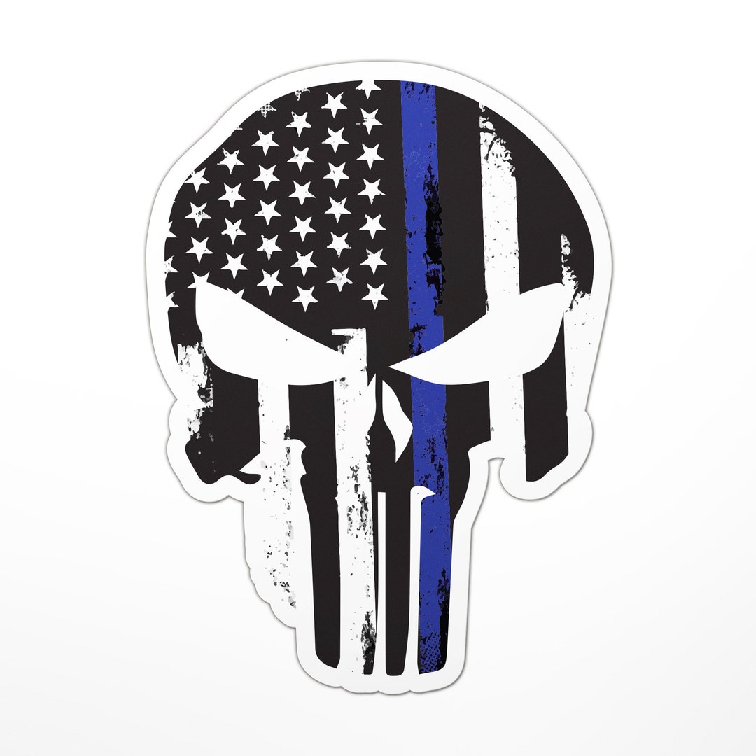 Thin Blue Line Skull Sticker (police, DOC, Corrections, Law Enforcement ...